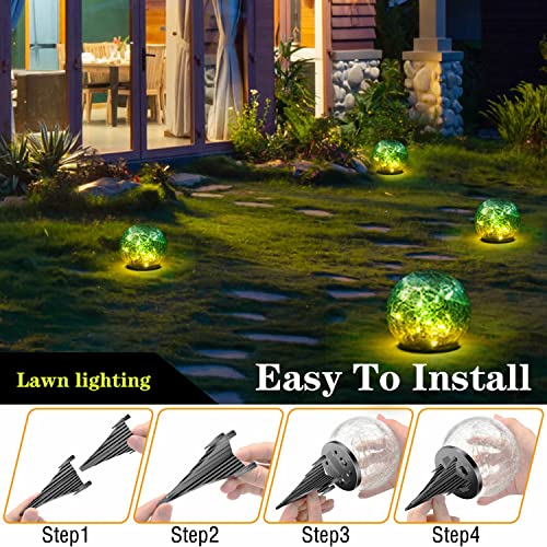 UAMSTYLE Globe Solar Lights Waterproof Decorative 2 Pack Globe Cracked Glass Gazing Ball for Outdoor Garden Decor Decorations Pathway Patio Yard Lawn,Green