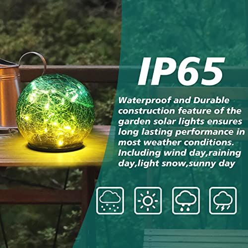 UAMSTYLE Globe Solar Lights Waterproof Decorative 2 Pack Globe Cracked Glass Gazing Ball for Outdoor Garden Decor Decorations Pathway Patio Yard Lawn,Green