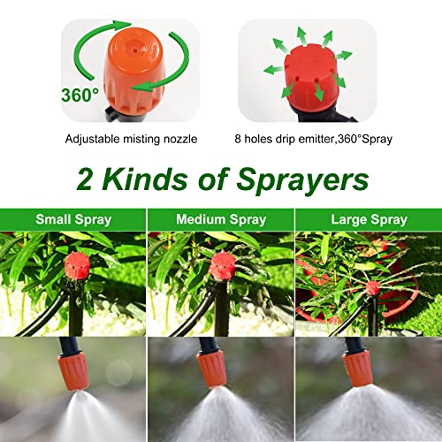 AUMIO Drip Irrigation Kit 115FT Garden Irrigation System 1/4" 1/2β Blank Distribution Tubing Watering System Adjustable Nozzle Automatic Irrigation Equipment for Greenhouse, Flower Bed, Patio, Lawn