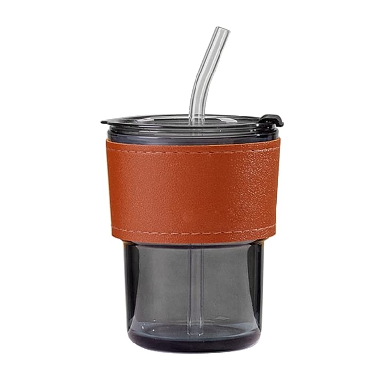 OUSFANAM Drinking Glass Cups With Bamboo-Lid And Straw Iced Coffee-Cup Suitable For Juice Water Soda-Tea Girl Birthday Gift 400ML Spill Proof Straw Cups For Adults