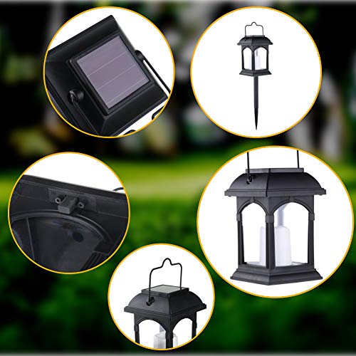 Clihere Solar Lantern Outdoor Hanging, Flickering Retro Candle Effect Solar Stake Light, Solar Hanging Lanterns Outdoor, Solar Decorations Patio Light for Garden,Lawn,Tree,Yard, Umbrella (6 Pack)