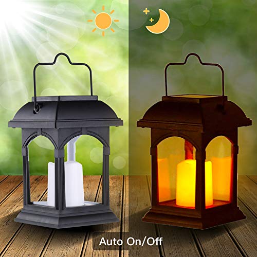 Clihere Solar Lantern Outdoor Hanging, Flickering Retro Candle Effect Solar Stake Light, Solar Hanging Lanterns Outdoor, Solar Decorations Patio Light for Garden,Lawn,Tree,Yard, Umbrella (6 Pack)