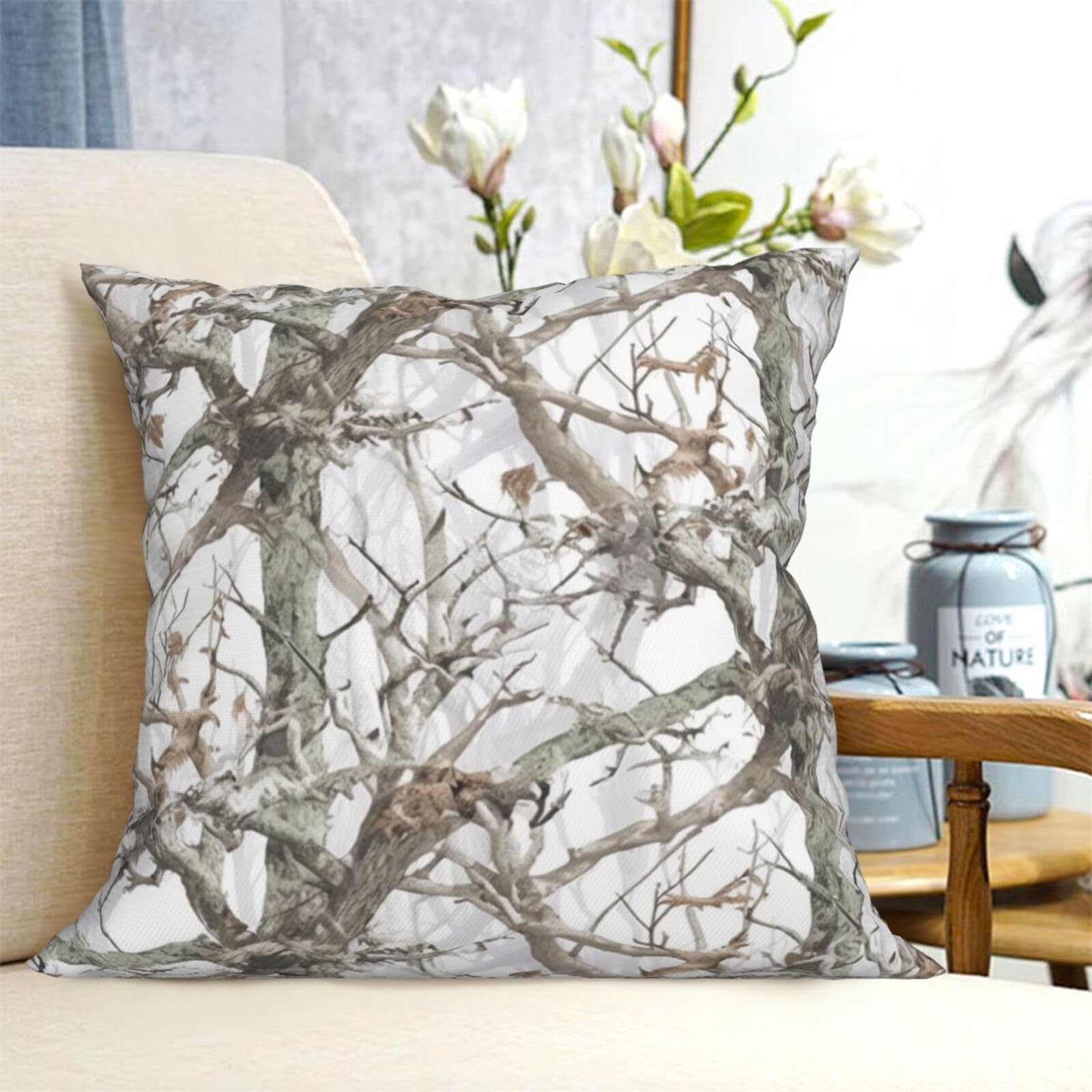 White Tree Camo Printed Pillow Covers Soft Throw Pillow Covers Cushion Pillow Covers Square Pillowcases Decorative Cushion Case for Sofa Couch