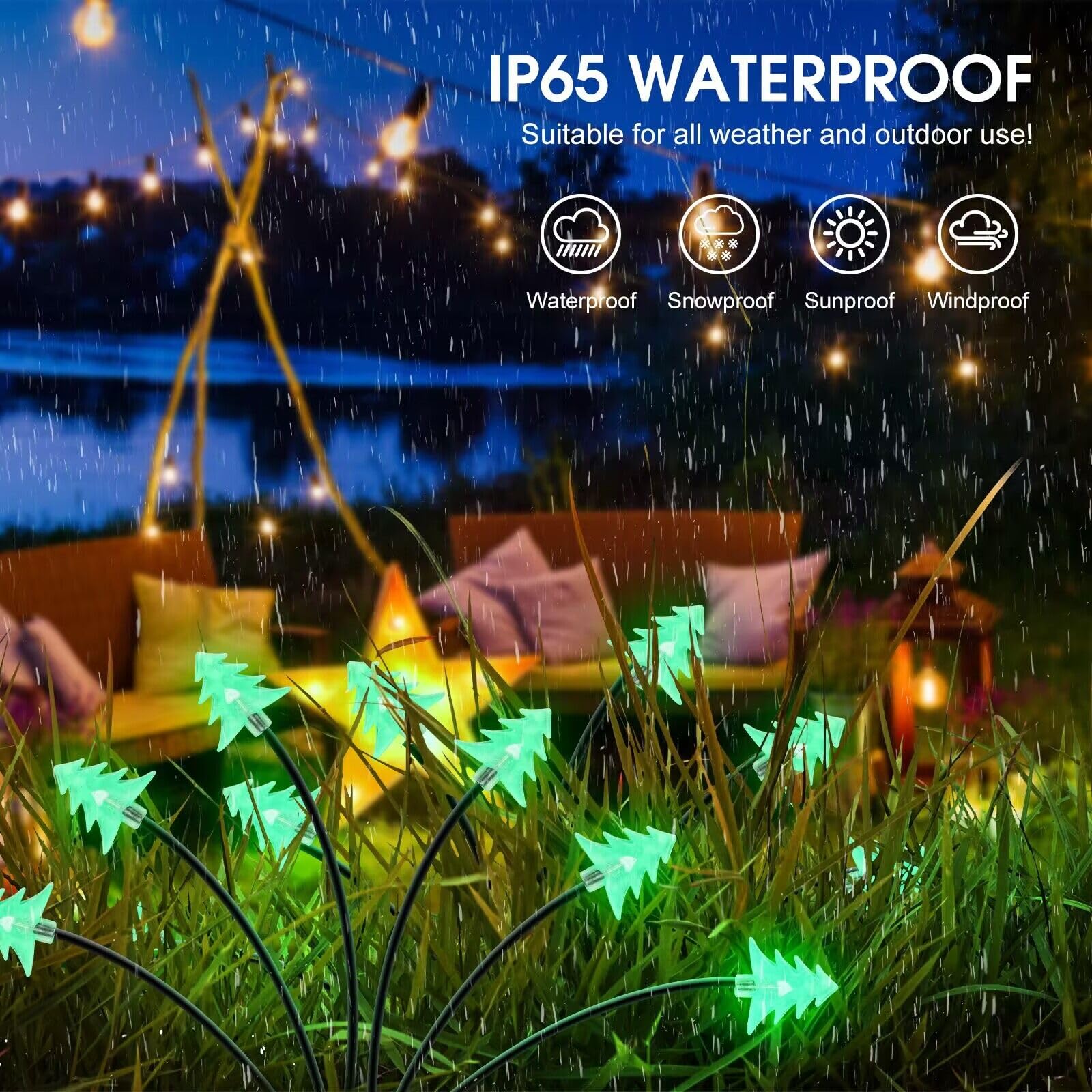 Solar Garden Tree Lights Outdoor Pathway Stake Lights, Christmas Swaying Lights Solar Tree Firefly Lights Waterproof for Yard Porch Graveyard Decor (2Pack)