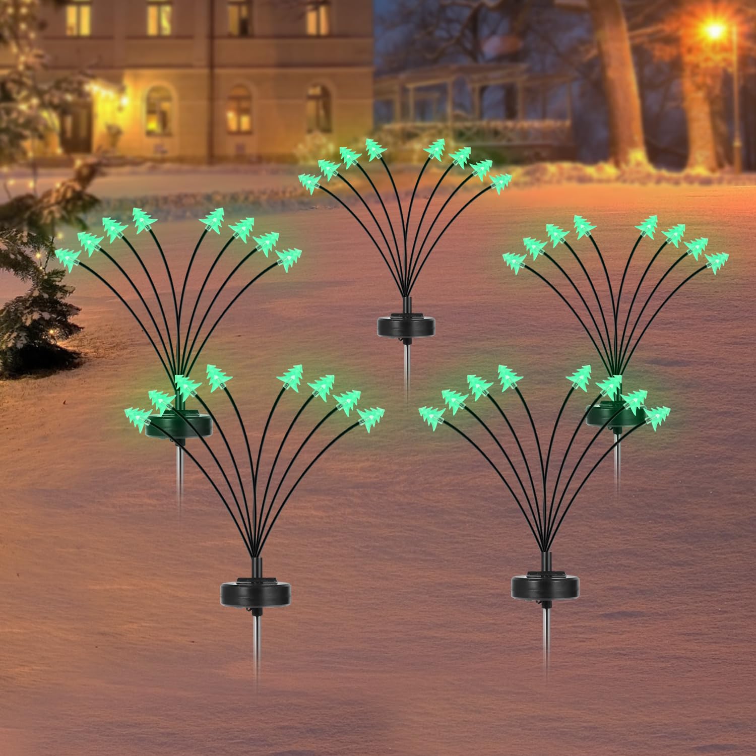 Solar Garden Tree Lights Outdoor Pathway Stake Lights, Christmas Swaying Lights Solar Tree Firefly Lights Waterproof for Yard Porch Graveyard Decor (2Pack)