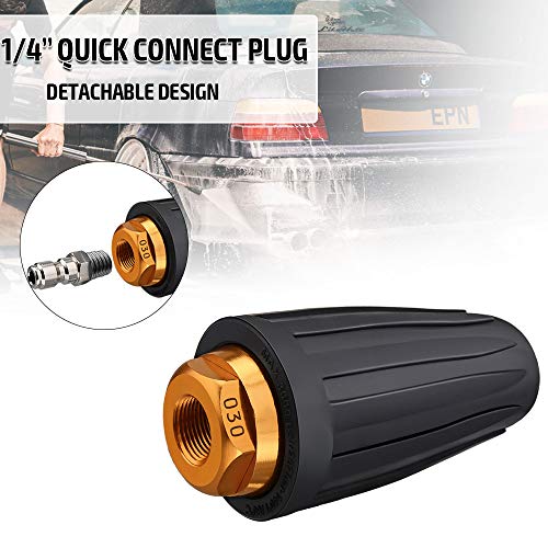 OneBom Turbo Nozzle 3000psi, 3.0GPM Turbo Spray Nozzle Rotating Pressure Washer,3.0 Orifice,with 2PCS 1/4ββ Quick Connect Plug for Car Garden Cleaning