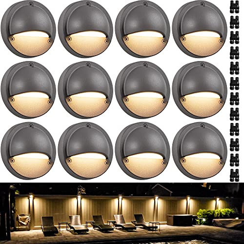 SUNVIE 12 Pack Low Voltage Deck Lights 5W LED Landscape Step Stair Lights Outdoor with Fastlock2 Wire Connector 3000K 12-24V Accent Lighting for Garden Post Fence 3.2FT ETL Listed Cord