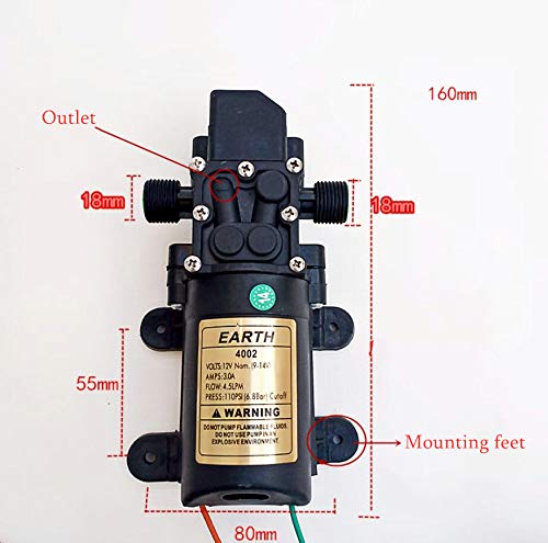 superbobi 12V DC Fresh Water Pump 12 Volt Diaphragm Pump Self Priming Sprayer Pump with Pressure Switch 4.5 L/Min 1.2 GPM 110 PSI Adjustable for RV Camper Marine Boat Lawn Caravan