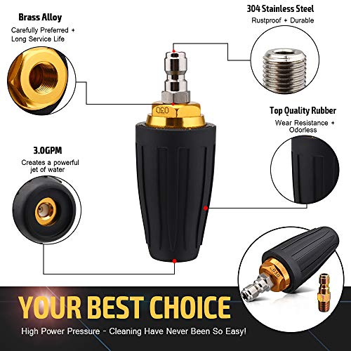 OneBom Turbo Nozzle 3000psi, 3.0GPM Turbo Spray Nozzle Rotating Pressure Washer,3.0 Orifice,with 2PCS 1/4ββ Quick Connect Plug for Car Garden Cleaning