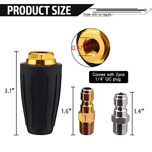 OneBom Turbo Nozzle 3000psi, 3.0GPM Turbo Spray Nozzle Rotating Pressure Washer,3.0 Orifice,with 2PCS 1/4ββ Quick Connect Plug for Car Garden Cleaning