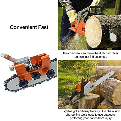 Firlar Chainsaw Sharpener Kit, Chainsaw Chain Sharpening Jig, Hand Crank Chainsaw Blade Sharpener, Portable Chainsaw Sharpening Tool for Chain, Lumberjack, Garden Worker, 3 Grinding Head