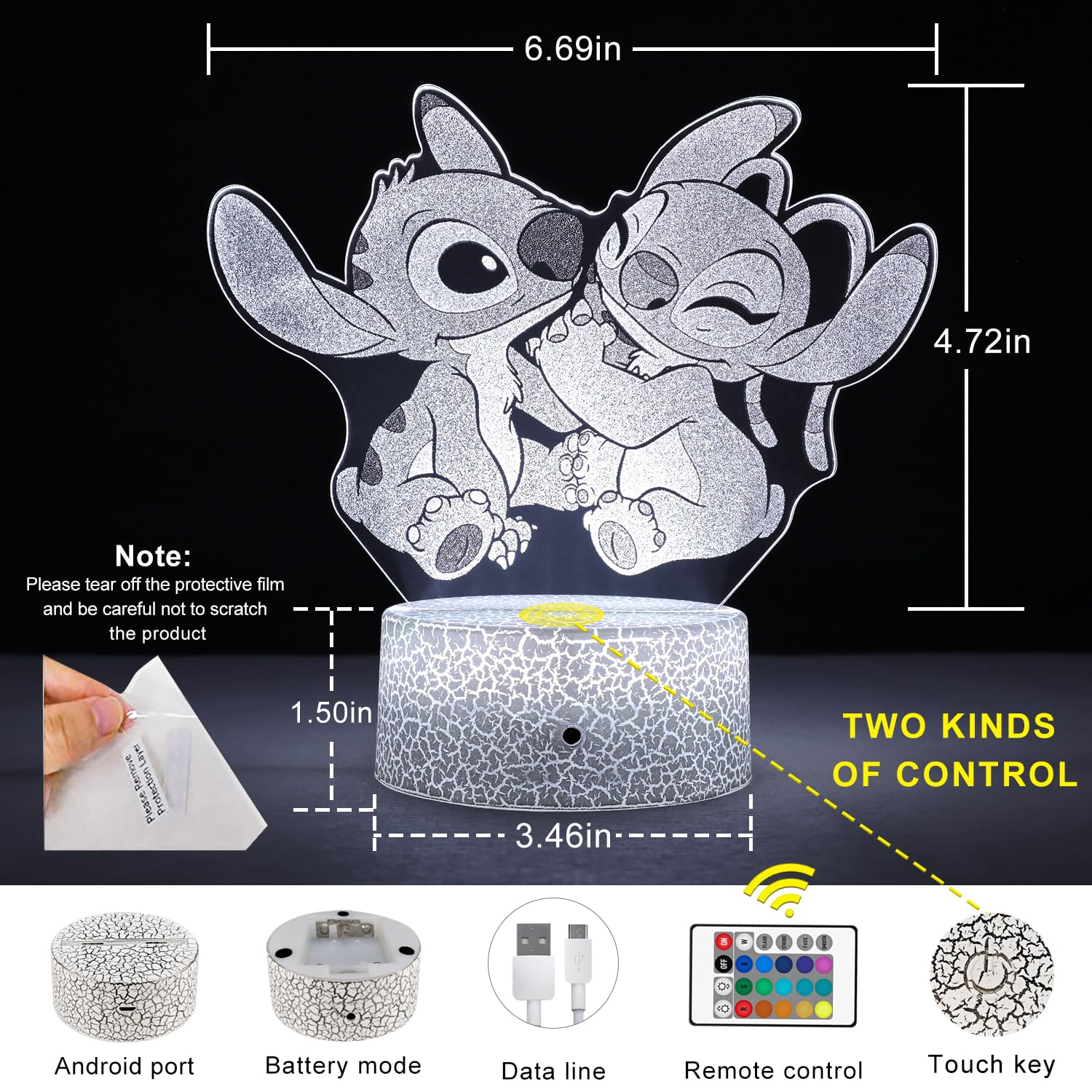 ZeHaiYlf Stitch Lamp,Stitch Night Light, Stitch Gifts,Stitch Light,with Remote & Smart Touch, Dimmable lamp,Children's Day Gift,for Children's Room Decoration,Christmas Gifts