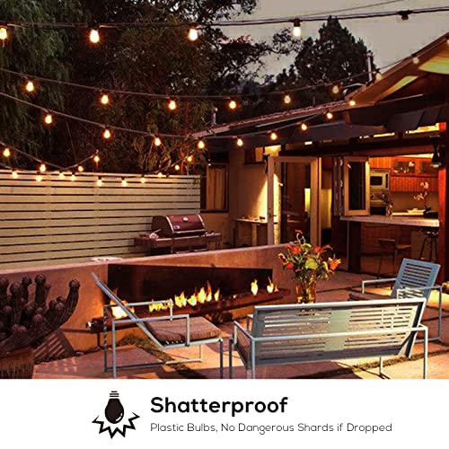 Banord 102FT Outdoor String Lights, 2 Pack 51FT Patio Lights with Bright 2W Shatterproof LED Dimmable Plastic Bulbs Waterproof Outdoor Hanging Lights for Backyard, Porch, Garden, Camping, Cafe, Party