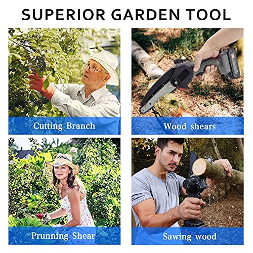 F.EASY.D Mini Chainsaw 4-Inch Cordless Electric Protable Chainsaw with 2 Battery, One-Hand 0.7kg Lightweight, Pruning Shears Chainsaw for Tree Branch Wood Cutting (4inch Black)