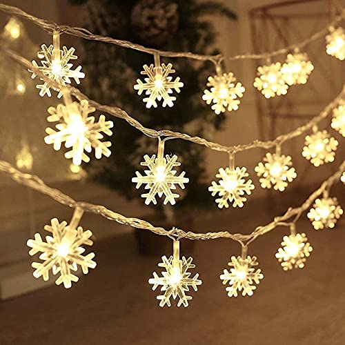 BIMOUR Christmas Lights Snowflake String Lights 19.6 ft 40 LED Fairy Lights Battery Operated Waterproof for Xmas Garden Patio Bedroom Party Decor Indoor Outdoor Celebration Lighting