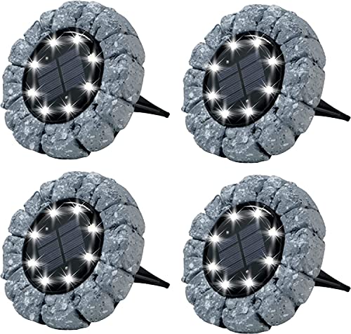 Bell+Howell Disk Lights Solar Ground Lights Stone Slate Upgraded Wireless Auto On/Off Solar Garden Outdoor Waterproof Lighting with for Lawn, Patio, Garden, Yard, Pathways, 4Pcs As Seen On TV