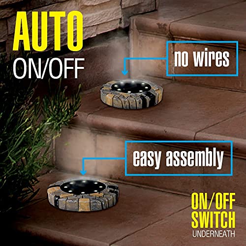 Bell+Howell Disk Lights Solar Ground Lights Stone Slate Upgraded Wireless Auto On/Off Solar Garden Outdoor Waterproof Lighting with for Lawn, Patio, Garden, Yard, Pathways, 4Pcs As Seen On TV