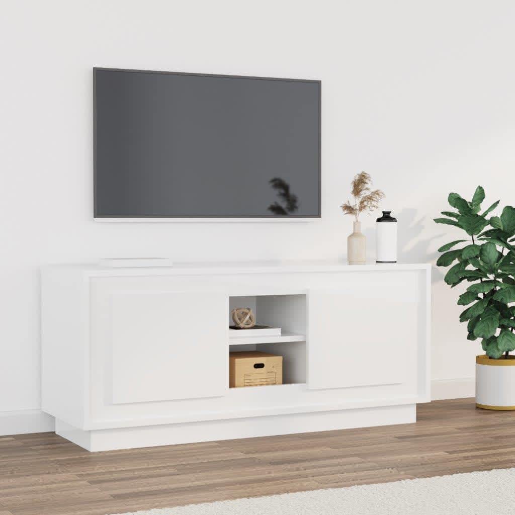 GaRcan TV Cabinet Media Furniture Sideboard Entertainment Centre TV Console Media Unit HiFi Cabinet Concrete Grey 102x35x45 cm Engineered Wood (High Gloss White)
