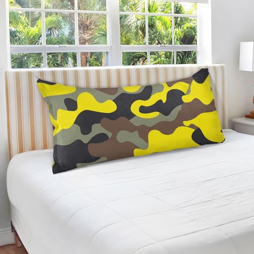 Yellow Camo Pillowcase for Hair and Skin Body Pillow Cover Body Pillow Cases King Size 20"X 40" Body Pillow Pillowcase with Zipper for Sleeping