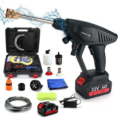 Portable Cordless Power Washer,Mini Cordless Pressure Washer Gun 21v Lithium Battery 160w Power 100bar Portable Car Washer/Garden/Outdoor Cleaning/Extension Bar