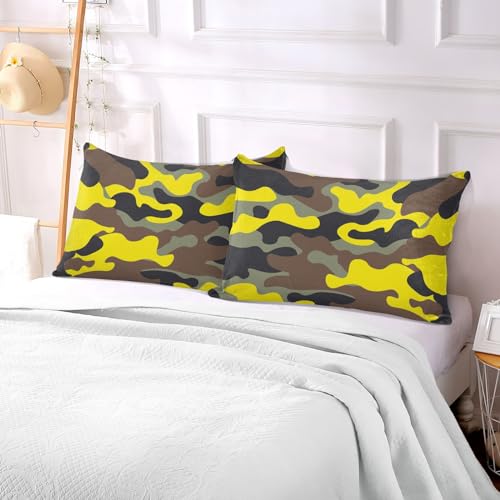 Yellow Camo Pillowcase for Hair and Skin Body Pillow Cover Body Pillow Cases King Size 20"X 40" Body Pillow Pillowcase with Zipper for Sleeping
