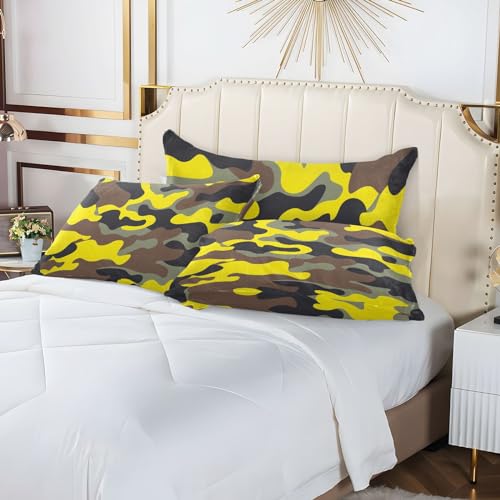 Yellow Camo Pillowcase for Hair and Skin Body Pillow Cover Body Pillow Cases King Size 20"X 40" Body Pillow Pillowcase with Zipper for Sleeping