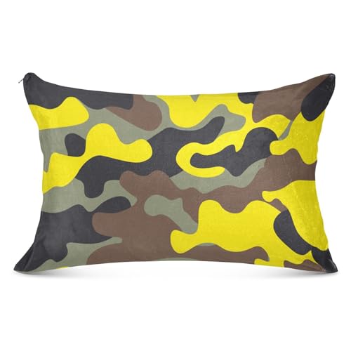 Yellow Camo Pillowcase for Hair and Skin Body Pillow Cover Body Pillow Cases King Size 20"X 40" Body Pillow Pillowcase with Zipper for Sleeping
