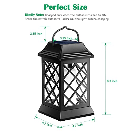 TomCare Solar Lights Outdoor Flickering Flame Metal Solar Lantern Outdoor Hanging Decorative Lanterns Heavy Duty Waterproof Umbrella Decorations Lighting for Patio Garden Deck Yard, 2 Pack (Black)