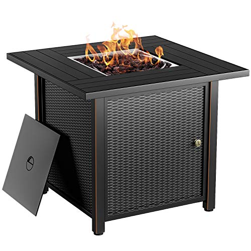 BLUBERY 30" Propane Fire Pit,50,000 BTU Outdoor Fire Pit Table.Wicker Steel Surface,Auto-Ignition,ETL Compliant,Your Garden Warm Companion.