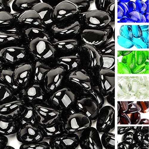 Mr. Fireglass 1/2-Inch Reflective Fire Glass Cashew for Fireplace Fire Pit and Lanscaping, 10 lb High Onyx Black