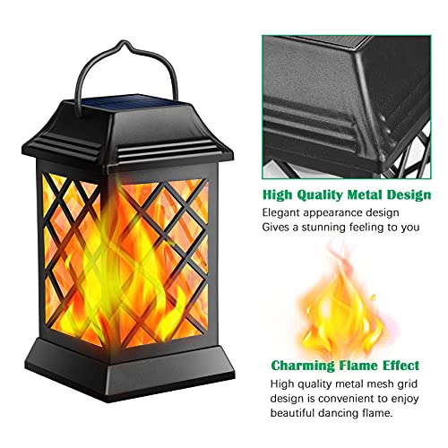 TomCare Solar Lights Outdoor Flickering Flame Metal Solar Lantern Outdoor Hanging Decorative Lanterns Heavy Duty Waterproof Umbrella Decorations Lighting for Patio Garden Deck Yard, 2 Pack (Black)