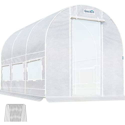 Quictent 2 Doors Reinforced PE Cover 12x7x7 FT Portable Greenhouse Large Walk-in Green Garden Hot House(White)
