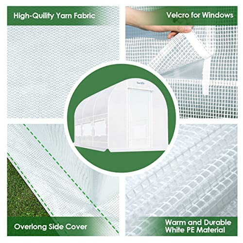 Quictent 2 Doors Reinforced PE Cover 12x7x7 FT Portable Greenhouse Large Walk-in Green Garden Hot House(White)