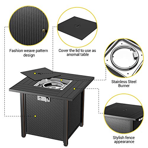BLUBERY 30" Propane Fire Pit,50,000 BTU Outdoor Fire Pit Table.Wicker Steel Surface,Auto-Ignition,ETL Compliant,Your Garden Warm Companion.