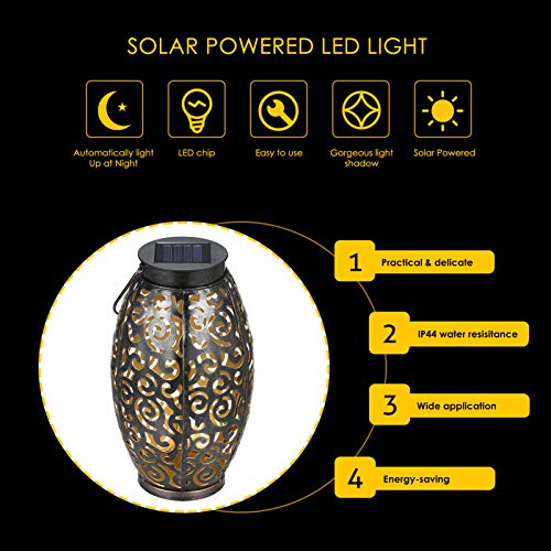 2 Pack Solar Lanterns, Hanging Solar Lantern Outdoor Lantern Solar Powered Lantern with Handle Metal Waterproof Decorative Solar Garden Lights for Patio Yard Pathway Walkway