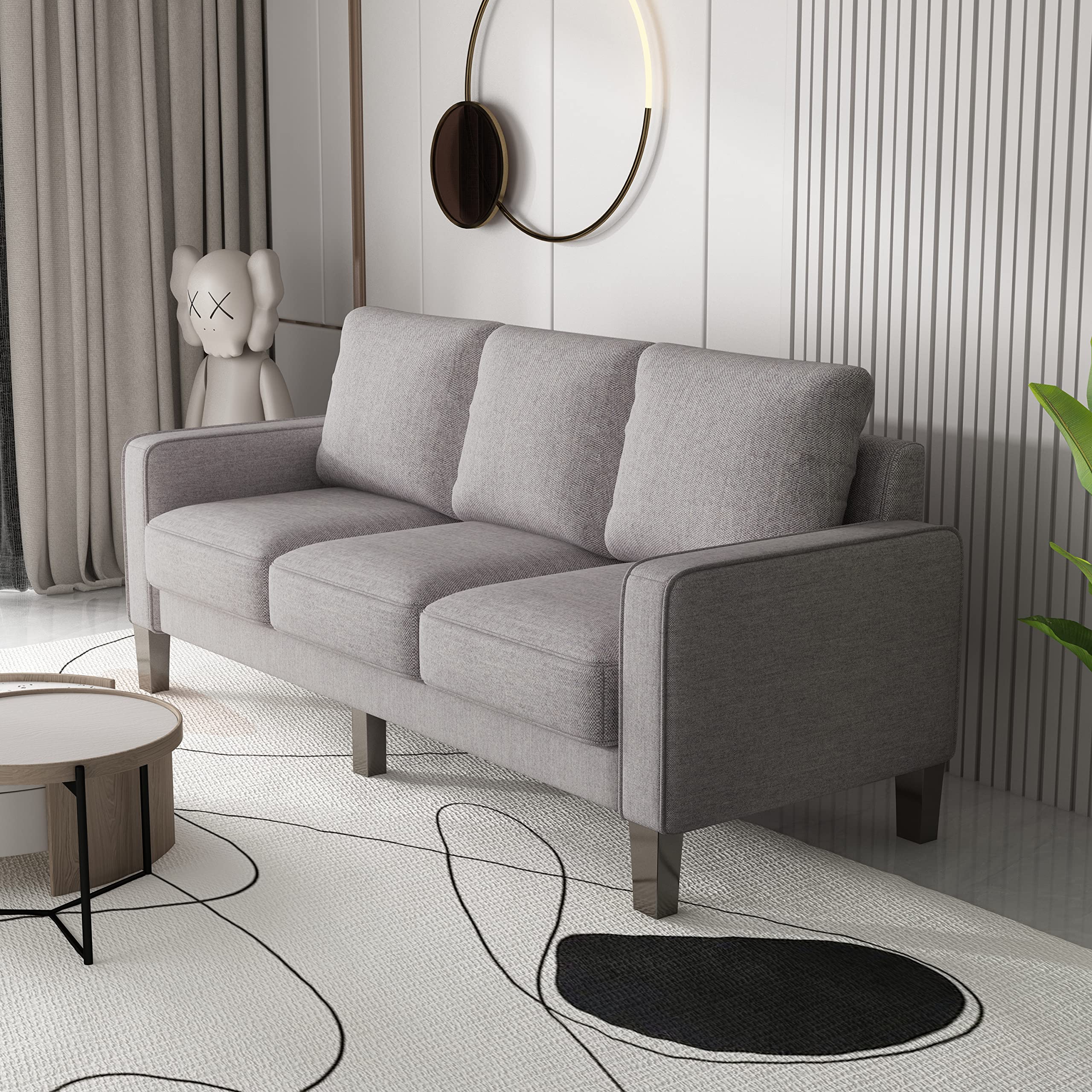 LCH Large, Three-seat Classic Chesterfield Settee Sofa Modern 3 Seater Couch Furniture Tufted Back for Living Room (Light Grey)
