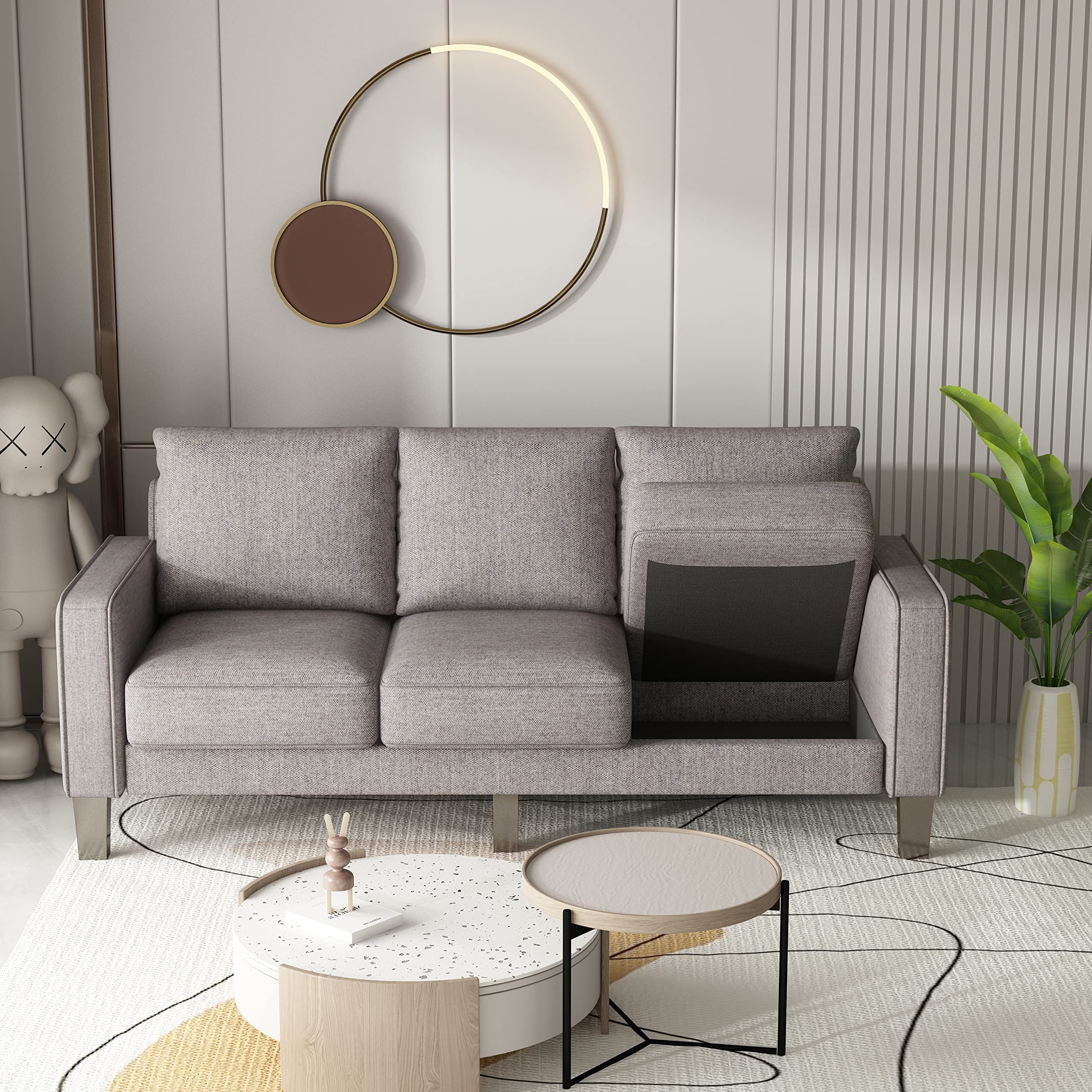 LCH Large, Three-seat Classic Chesterfield Settee Sofa Modern 3 Seater Couch Furniture Tufted Back for Living Room (Light Grey)