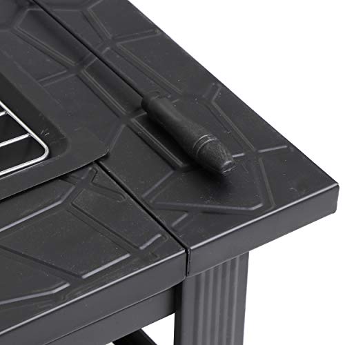 ZenStyle 32β Heavy Duty Square Fire Pit Outdoor Metal Firepit Wood Burning Fireplace w/Waterproof Dust Cover Patio Backyard Garden Stove Faux-Stone Finish