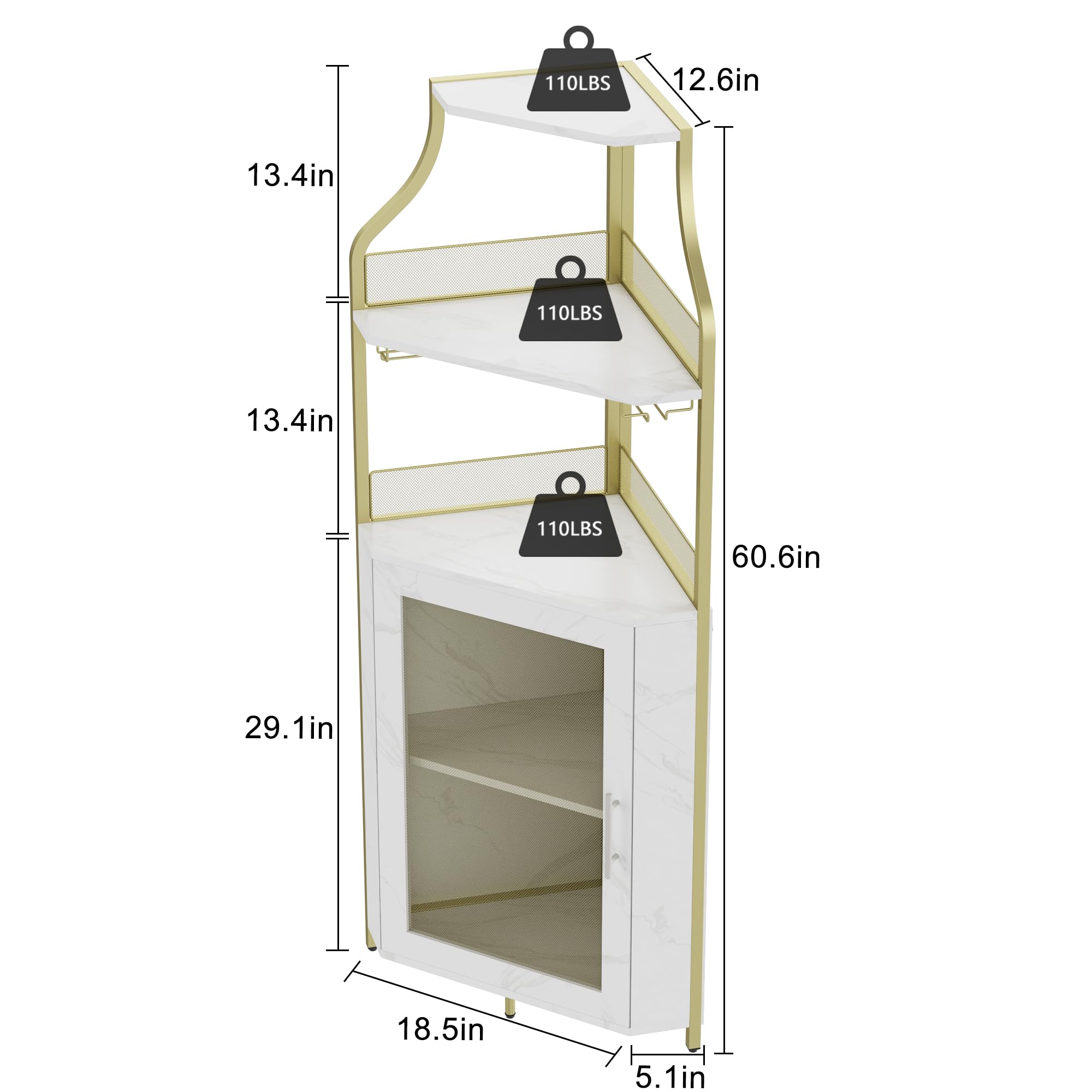 GAOMON Wine Corner Cabinet with Removable Wine Rack, Wine Cabinet and Wine Glass Bar Cabinet with Glass Rack and Mesh Door, Wine Cabinet with Reasonable Functional Partitioning (Gold)