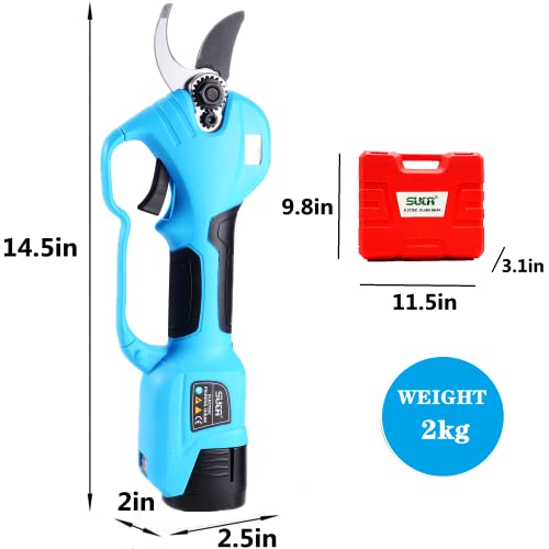 SUCA electric pruning shears Cordless tree pruner branch cutter pruners for gardening with 2pcs 2Ah Lithium Battery Powered 4-7 Working Hours Tree Branch Pruner LCD Display Screen (blue 1.1 inch)