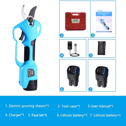 SUCA electric pruning shears Cordless tree pruner branch cutter pruners for gardening with 2pcs 2Ah Lithium Battery Powered 4-7 Working Hours Tree Branch Pruner LCD Display Screen (blue 1.1 inch)