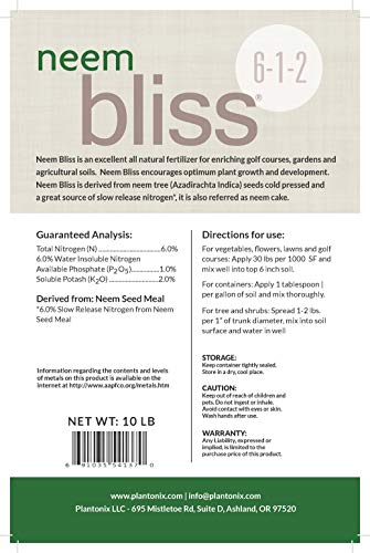 Neem Bliss - Premium Neem Seed Meal - All Natural Fertilizer for Organic Gardening and Soil Amendment - Protect Your Garden with Neem Cake Meal! (10 lbs)