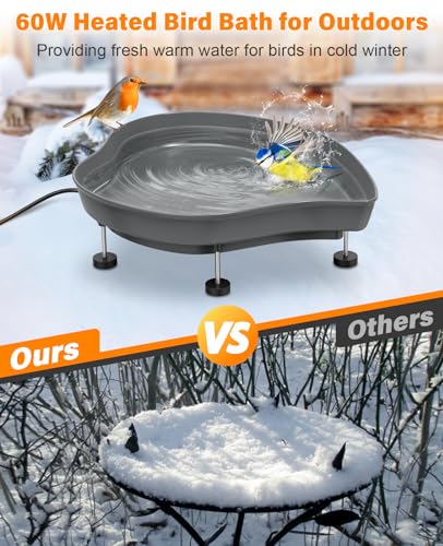 Heated Bird Bath for Outdoors for Winter - 60W Thermostatically Controlled Birdbath Heater for Winter with Large Capacity, All Seasons Available Bird Bath Heater for Outdoor in Winter Garden Yard