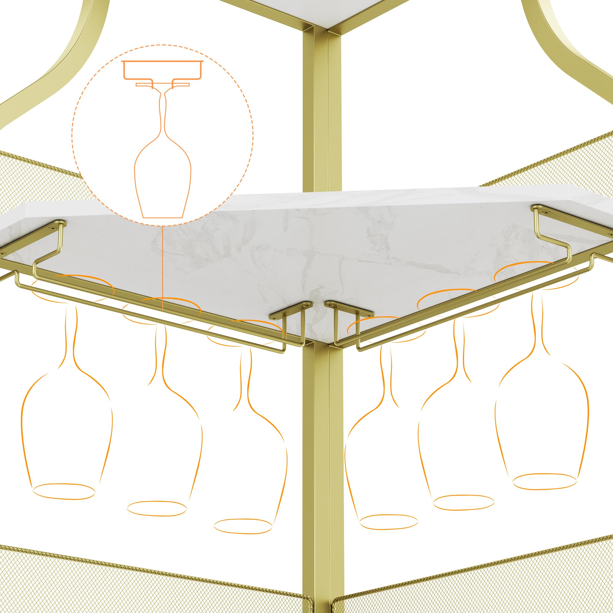 GAOMON Wine Corner Cabinet with Removable Wine Rack, Wine Cabinet and Wine Glass Bar Cabinet with Glass Rack and Mesh Door, Wine Cabinet with Reasonable Functional Partitioning (Gold)