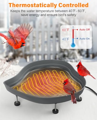 Heated Bird Bath for Outdoors for Winter - 60W Thermostatically Controlled Birdbath Heater for Winter with Large Capacity, All Seasons Available Bird Bath Heater for Outdoor in Winter Garden Yard