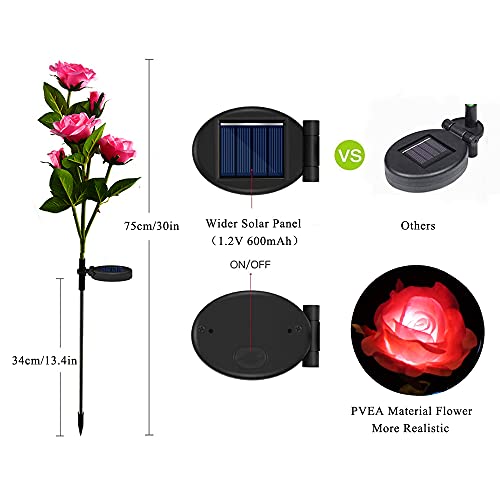 Decorman Solar Garden Rose Lights, 2 Pack Realistic Solar Outdoor Flower Lights Waterproof LED Stake Landscape Decorative Lights with 10 Roses for Garden, Lawn, Yard, Pathway, Backyard (Light Pink)