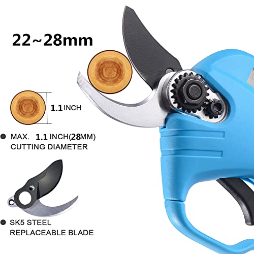 SUCA electric pruning shears Cordless tree pruner branch cutter pruners for gardening with 2pcs 2Ah Lithium Battery Powered 4-7 Working Hours Tree Branch Pruner LCD Display Screen (blue 1.1 inch)