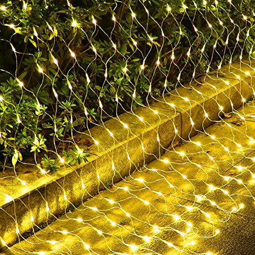 Yeghujar Christmas LED Net Lights, 390 LED 11.8ft x 5ft 8 Modes Mesh Fairy String Lights, Xmas Decorative Lights for Christmas Trees, Bushes, Weddings, Garden, Indoor Outdoor Decorations (Warm White)