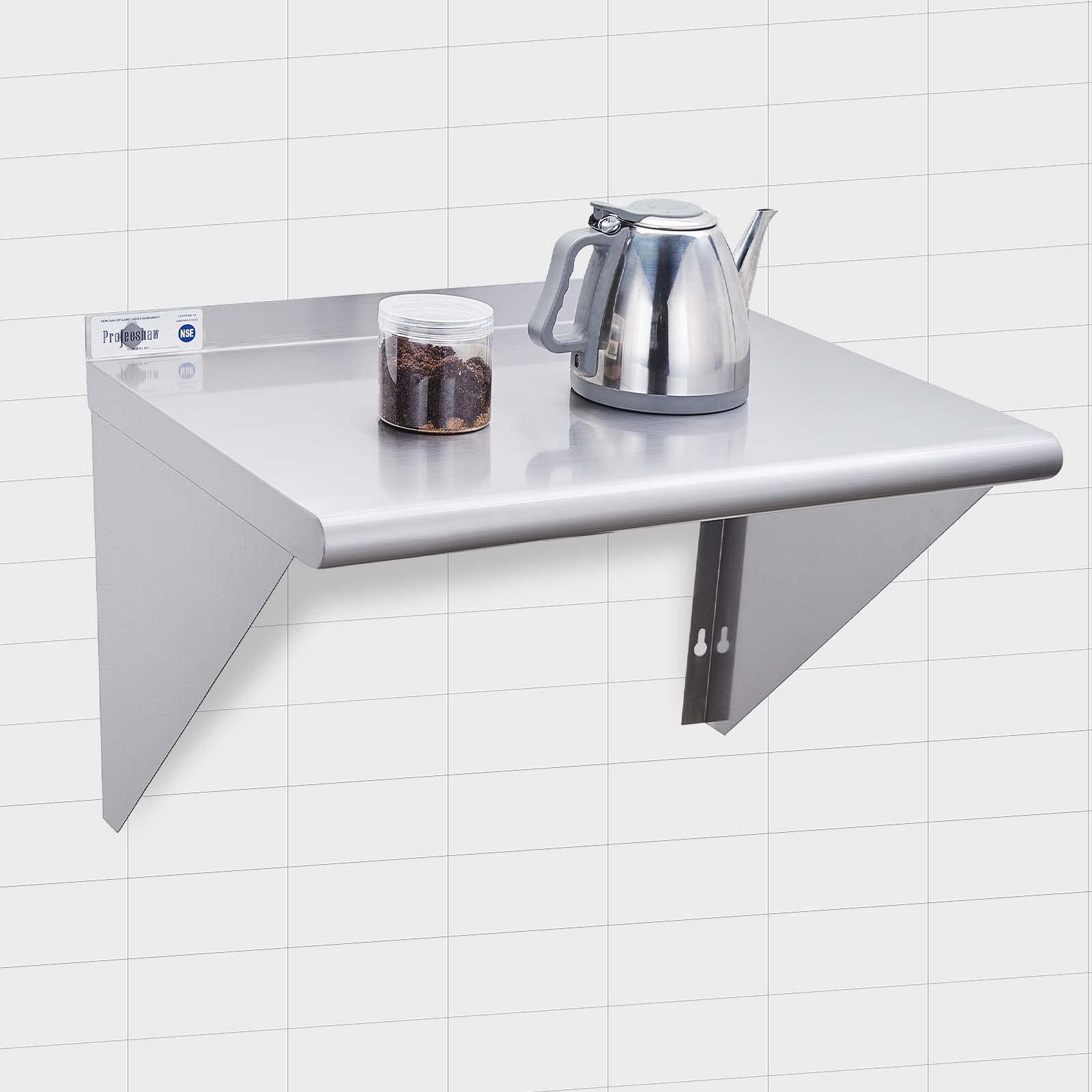MengK Stainless Steel Shelf 12x24 Inches - 250lb Capacity - Wall Mount Floating Shelving for Restaurant, Kitchen, Home, and Hotel
