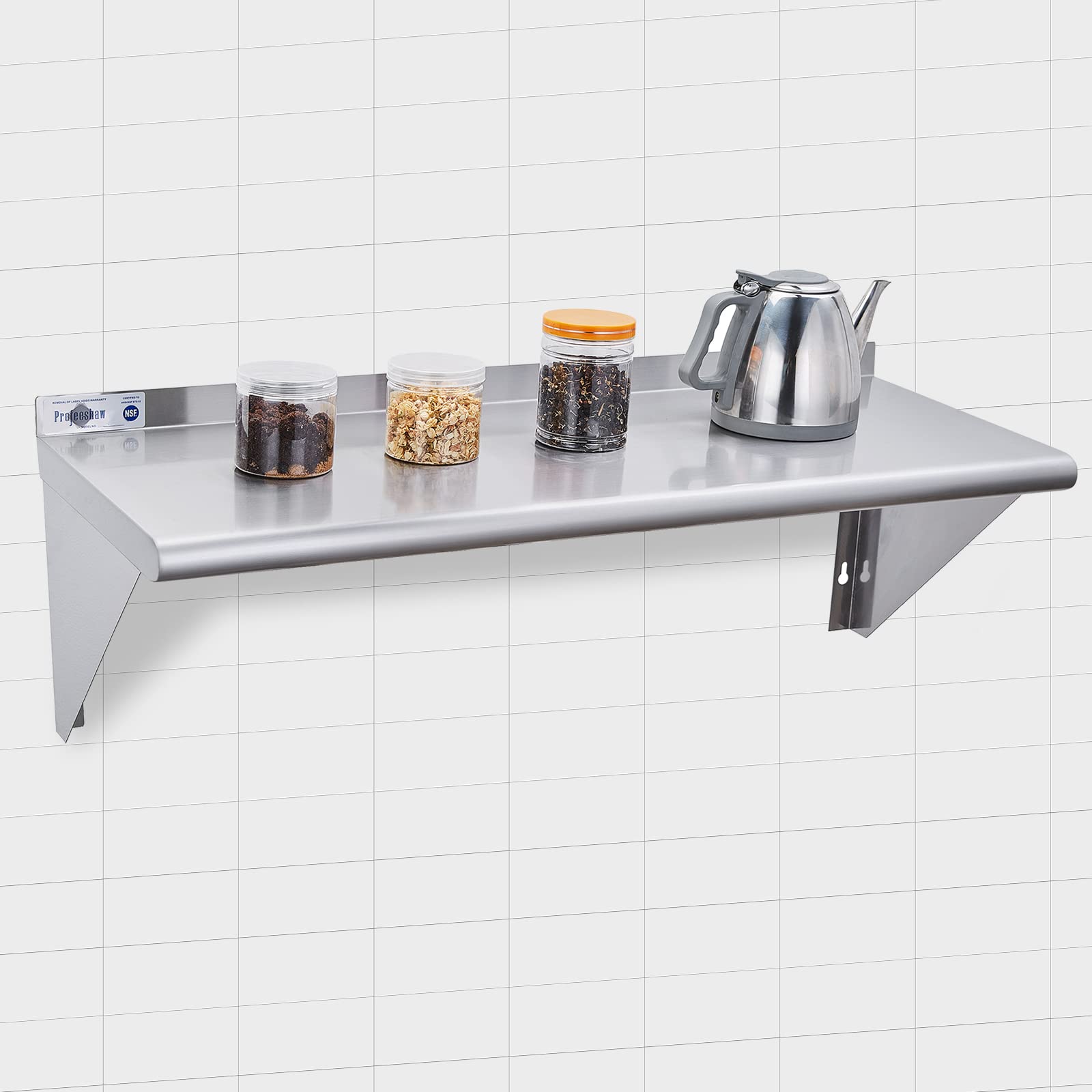 MengK Stainless Steel Shelf 12x24 Inches - 250lb Capacity - Wall Mount Floating Shelving for Restaurant, Kitchen, Home, and Hotel